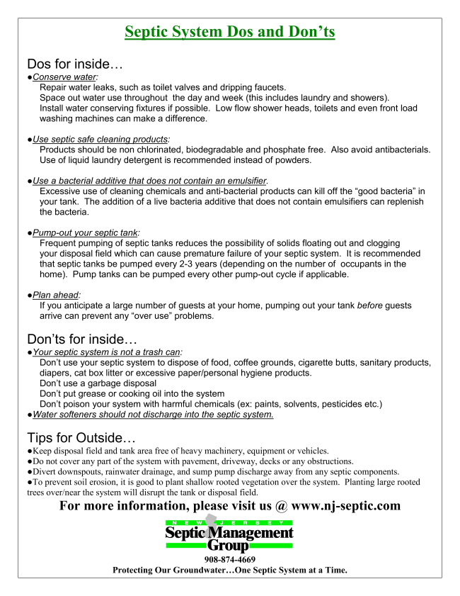Septic System Dos and Don’ts – New Jersey Septic Management Group